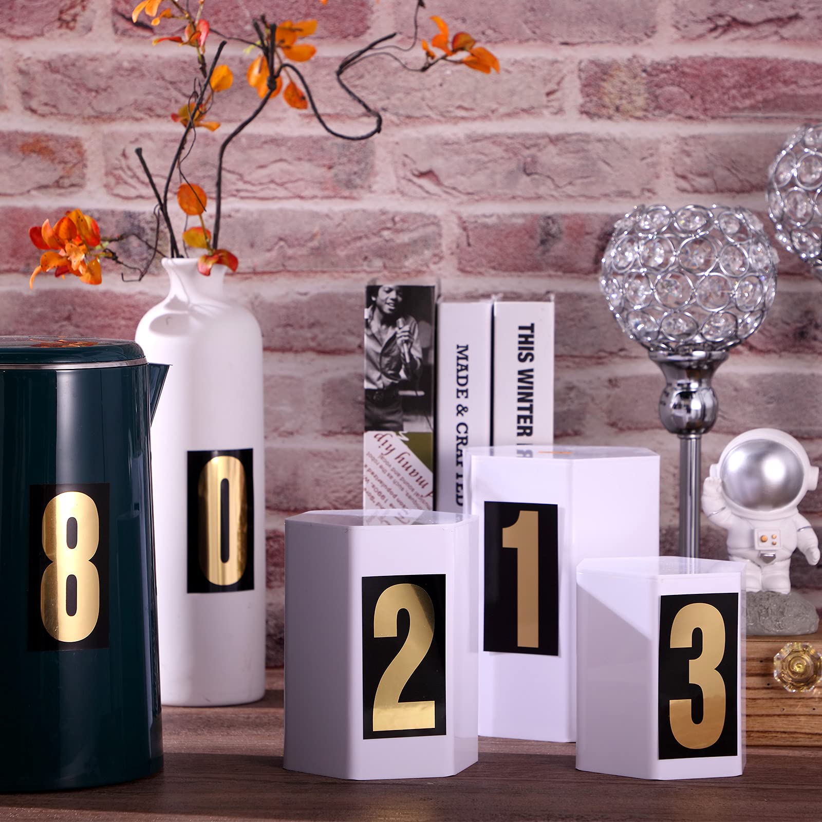 Tenare 96 pieces 8 Set Reflective Mailbox Numbers Vinyl Waterproof Numbers 0-9 Self Adhesive for Outside Signs Door Trucks Address Trash(3 Inch,Gold in Black)