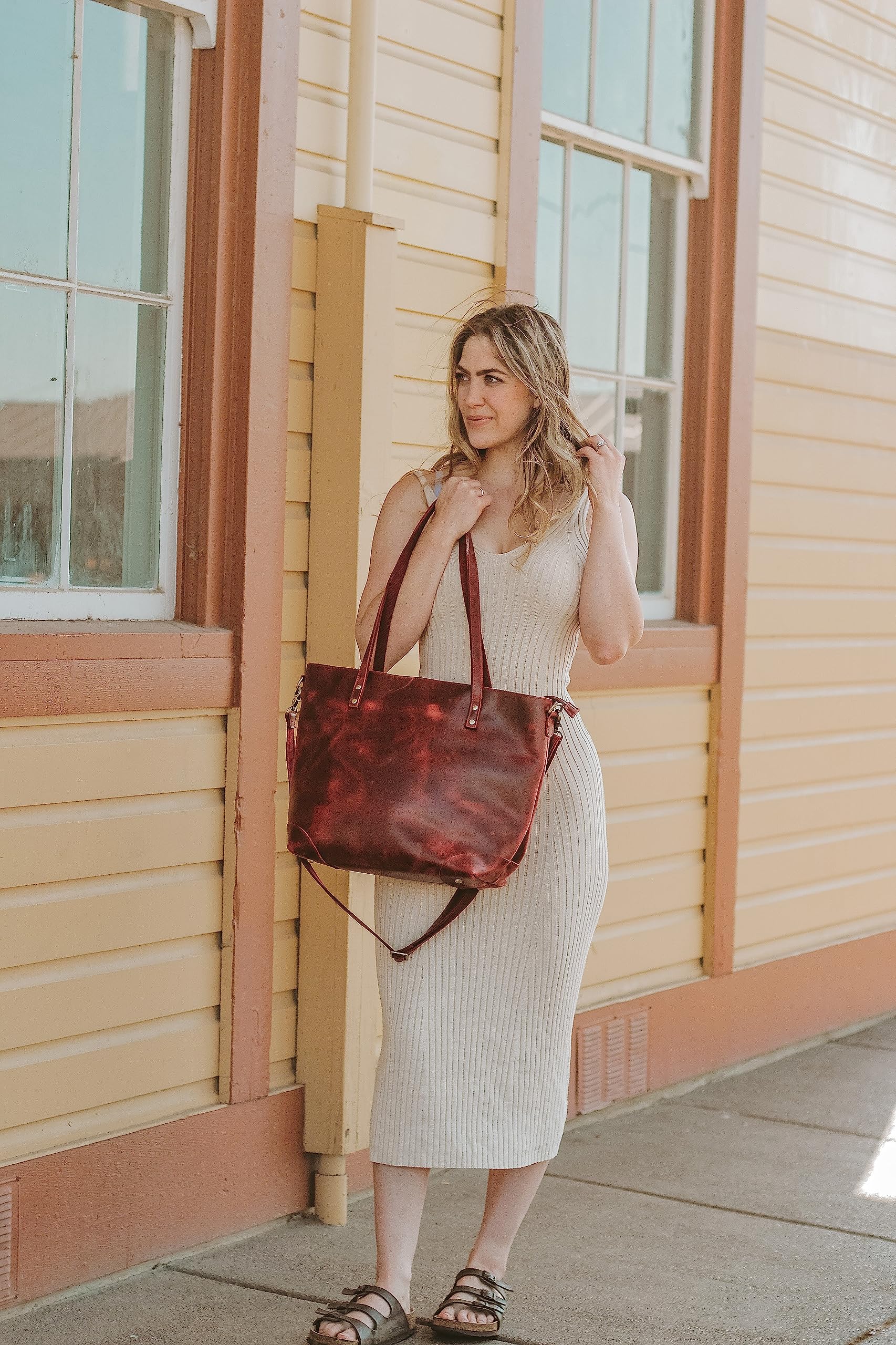 S-ZONE Vintage Genuine Leather Shoulder Laptop Bag Work Totes for Women Purse Handbag with Back Zipper Pocket