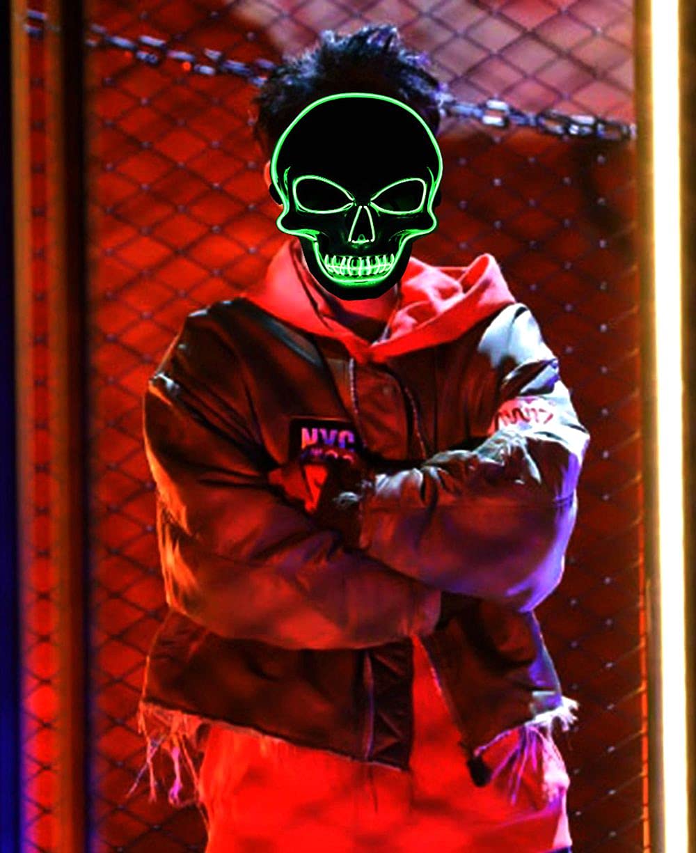 WENTAOWULUE LED Halloween Face Mask Skull Skeleton Light Up Full Face Mask Green