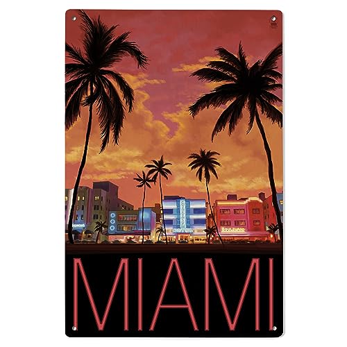 Lantern Press 6x9 Inch Wood Sign, Ready to Hang Wall Decor, South Beach Miami, Florida