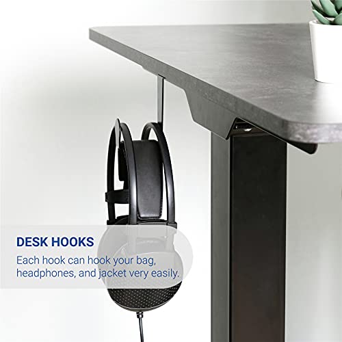 FLEXISPOT EP4 Classic Electric Standing Desk 63"x30" Inches Dual Motor 3 Stages Height Adjustable Desk Stand Up Desk with USB Charging Port and Hooks Sit Stand Desk, Black Frame & Black/Greystone Top