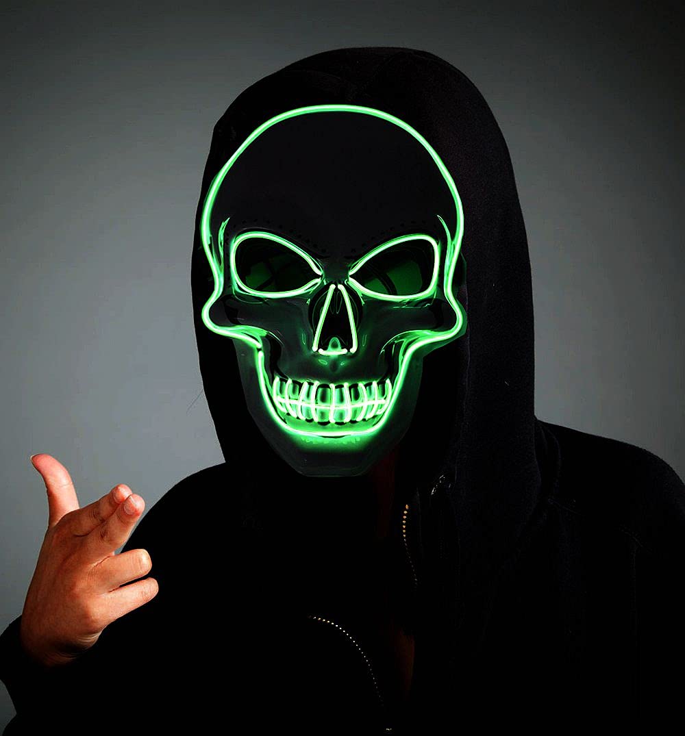 WENTAOWULUE LED Halloween Face Mask Skull Skeleton Light Up Full Face Mask Green