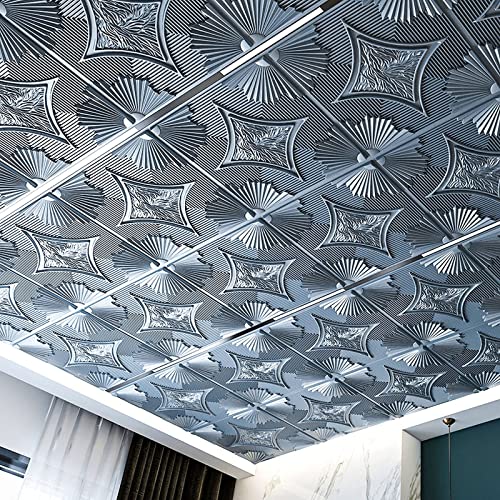 Art3d Drop Ceiling Tiles 24x24 in Grey (12-Pack, 48 Sq.ft), 3D Wainscoting Panels Glue Up 2x2