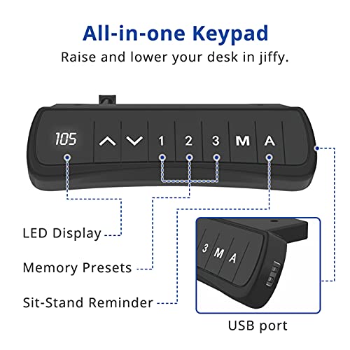 FLEXISPOT EP4 Classic Electric Standing Desk 63"x30" Inches Dual Motor 3 Stages Height Adjustable Desk Stand Up Desk with USB Charging Port and Hooks Sit Stand Desk, Black Frame & Black/Greystone Top