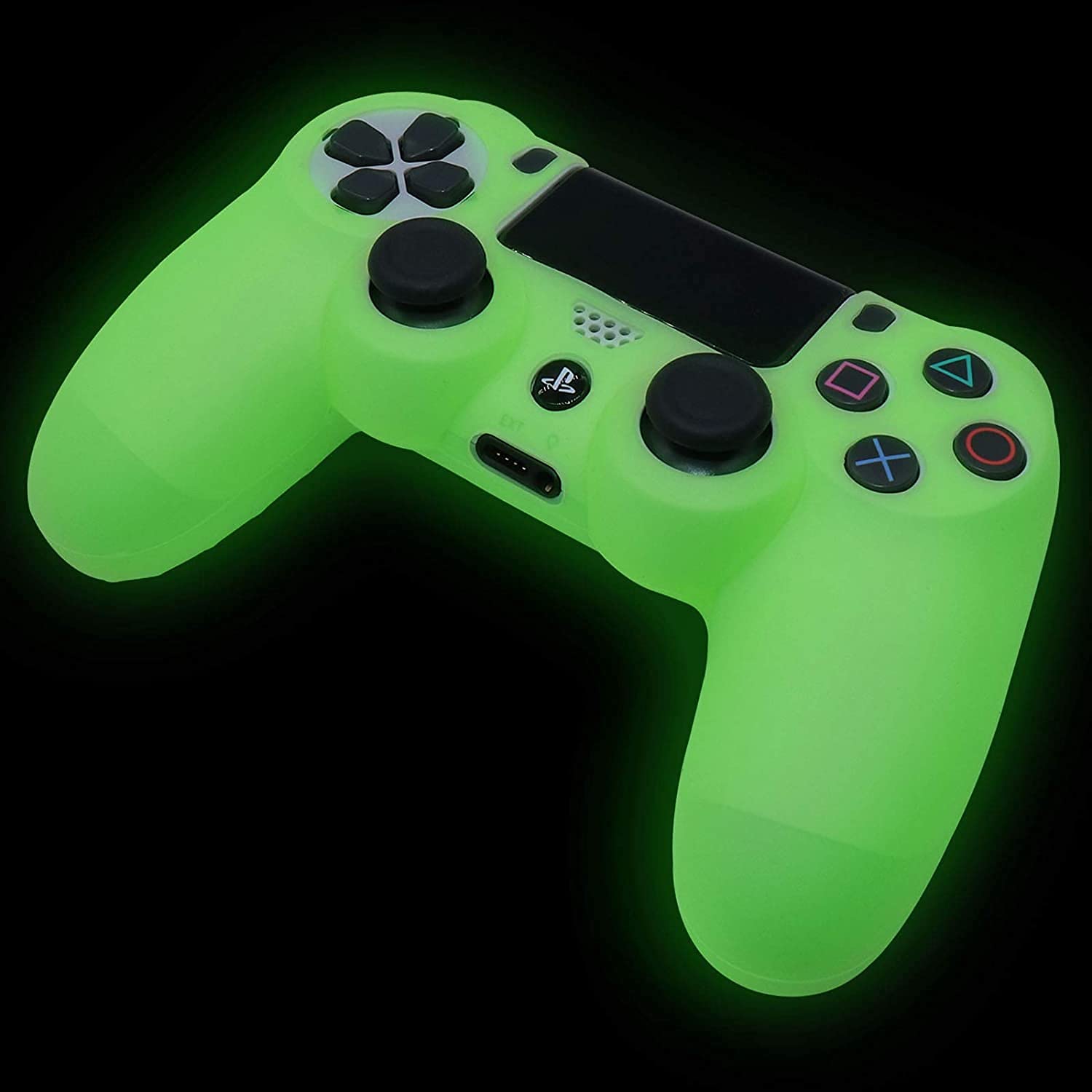 HLRAO Green Anti-Slip Glow in The Dark Protective Silicone Cover Skin Grips Compatible with PS4/Slim/Pro Controller with 8 PCS Thumb Grips Caps and 2 Grips Caps Glow in The Dark.