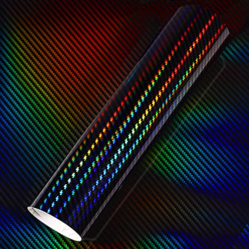 TECKWRAP Holographic Black Carbon Fiber Vinyl Wrap Film Bubble Free Air Release Car Wrap Vinyl Automotive DIY Decals 1ft x 5ft