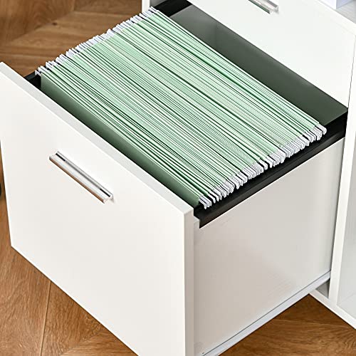 Vinsetto Filing Cabinet Printer Stand Mobile Lateral File Cabinet with 2 Drawers, 3 Open Storage Shelves for Home Office Organization, White