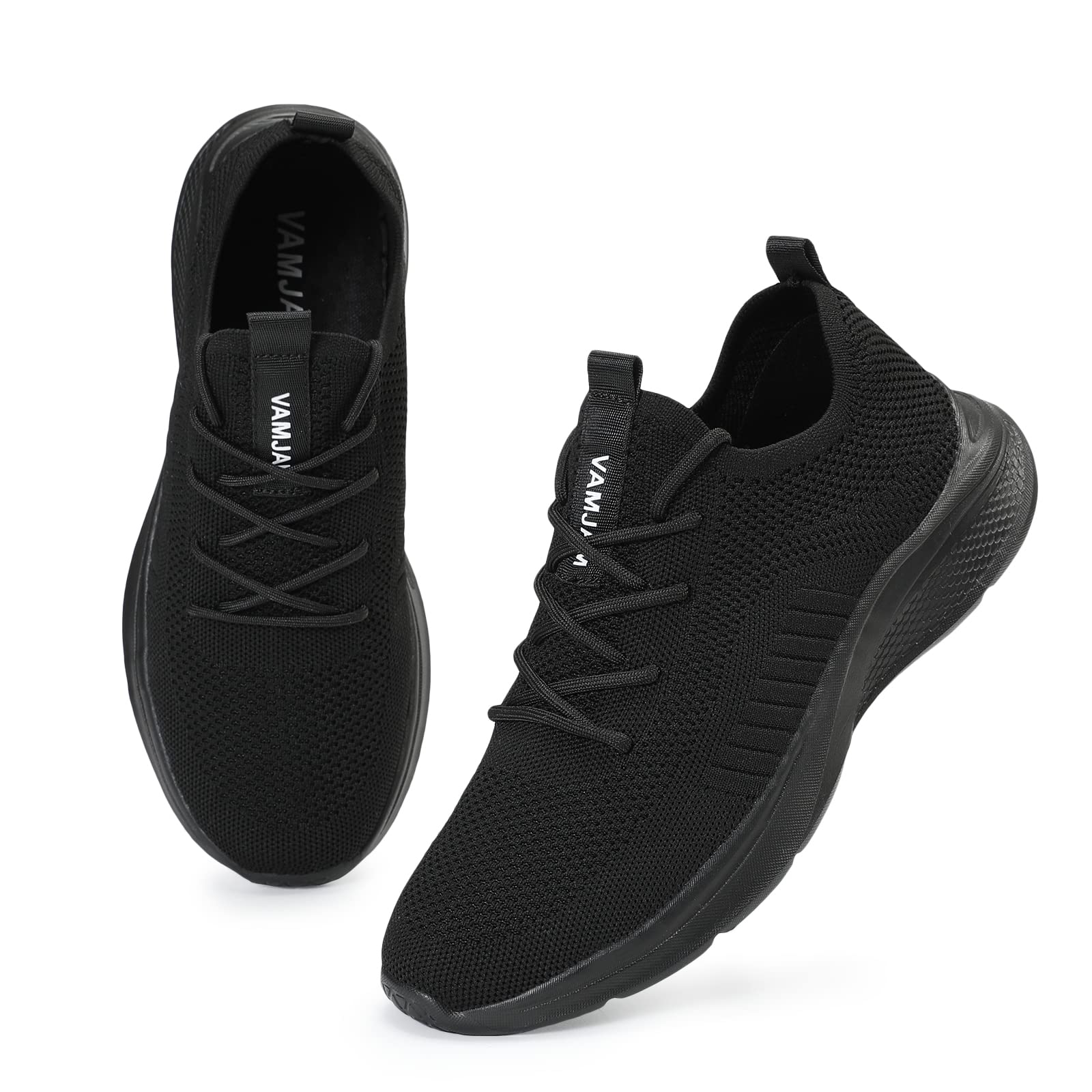 VAMJAM Men's Running Shoes Fashion Sneakers Lightweight Breathable Flying Knitting Lace Up Mesh Walking Shoes Workout Casual Sports Shoes Allblack Size 11