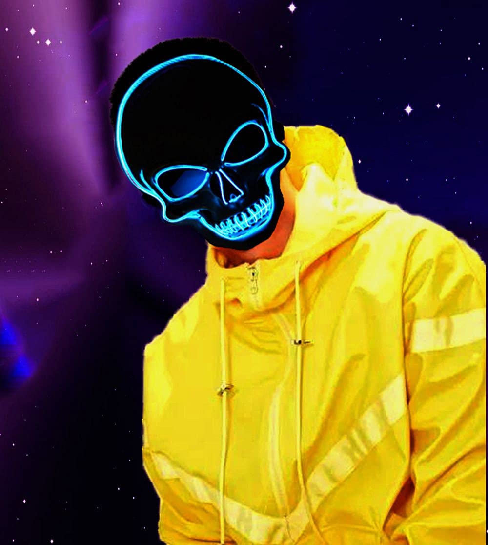 WENTAOWULUE LED Halloween Face Mask Skull Skeleton Light Up Full Face Mask Green