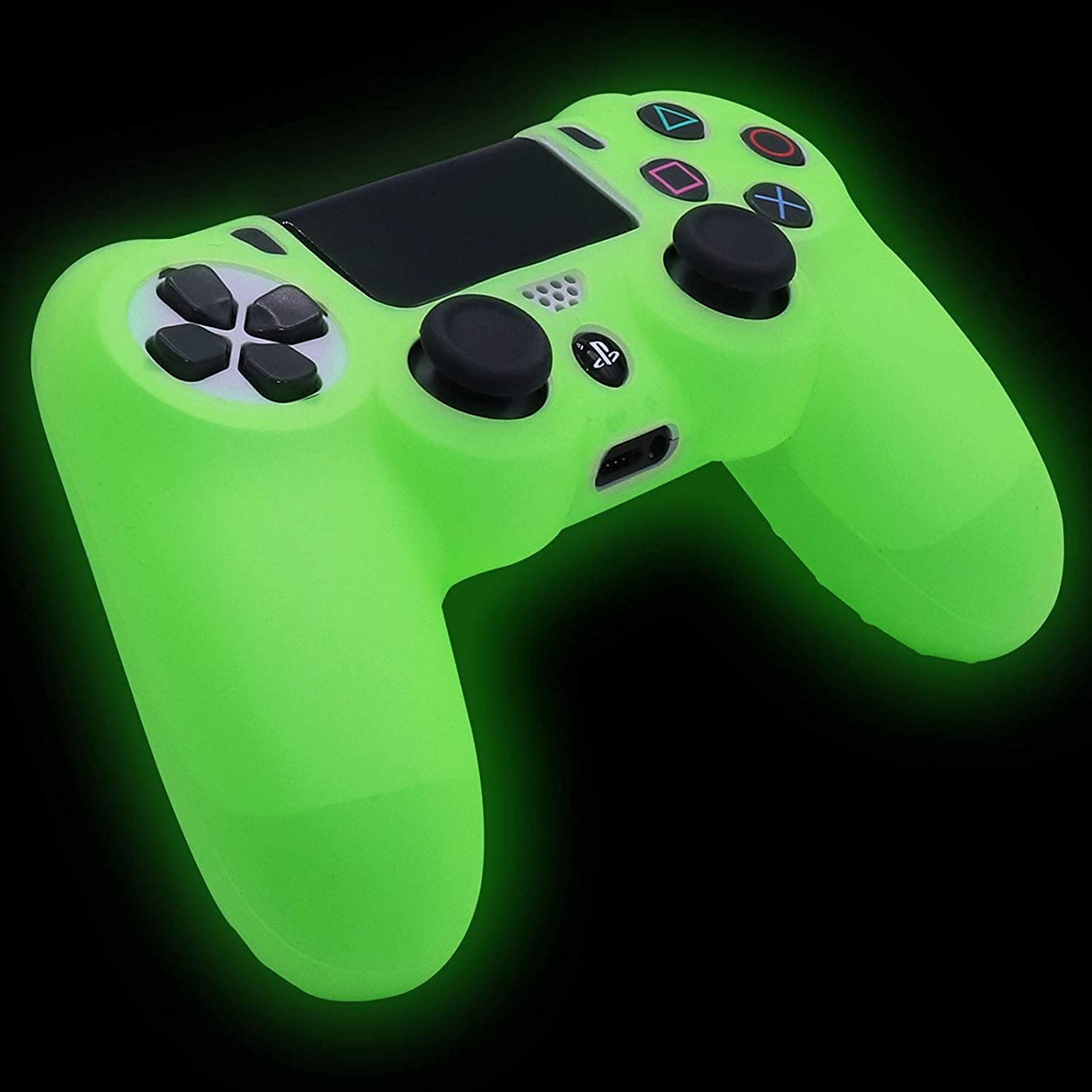 HLRAO Green Anti-Slip Glow in The Dark Protective Silicone Cover Skin Grips Compatible with PS4/Slim/Pro Controller with 8 PCS Thumb Grips Caps and 2 Grips Caps Glow in The Dark.