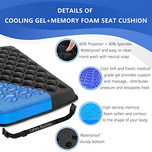 Memory Foam & Gel Cushion Multi-Layer Massage Orthopedic Seat Cushion Backrest for Office Chairs, Wheelchair, Mobility Scooters Lower Back Pain Relief Cooling Gel Cushion Large size 18.5"X16.5"X2.5"