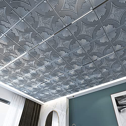 Art3d Drop Ceiling Tiles 24x24 in Grey (12-Pack, 48 Sq.ft), 3D Wainscoting Panels Glue Up 2x2