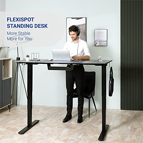 FLEXISPOT EP4 Classic Electric Standing Desk 63"x30" Inches Dual Motor 3 Stages Height Adjustable Desk Stand Up Desk with USB Charging Port and Hooks Sit Stand Desk, Black Frame & Black/Greystone Top