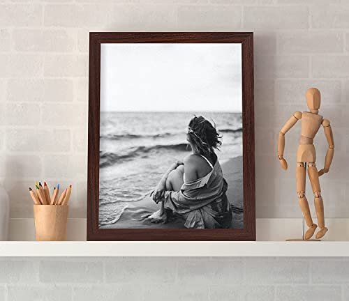 Frametory, 11x14 Picture Frame - Made to Display Pictures 8x10 with Mat or 11x14 Without Mat - Wide Molding - Pre-Installed Wall Mounting Hardware (Brown, 2 Pack)