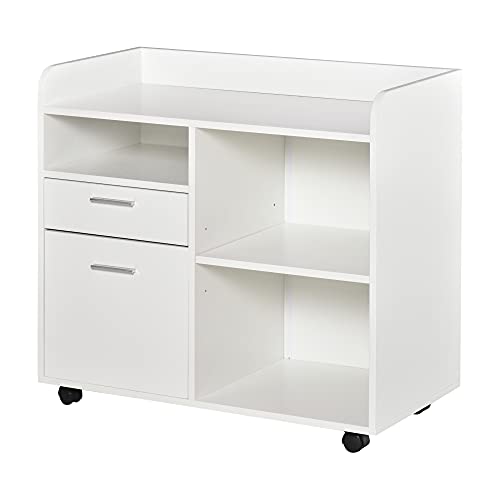 Vinsetto Filing Cabinet Printer Stand Mobile Lateral File Cabinet with 2 Drawers, 3 Open Storage Shelves for Home Office Organization, White