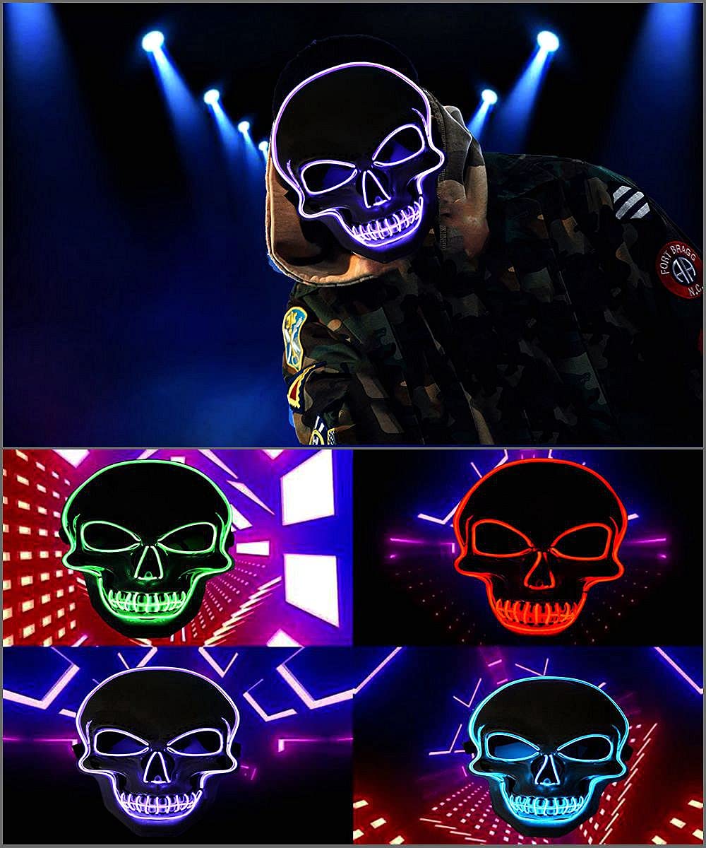 WENTAOWULUE LED Halloween Face Mask Skull Skeleton Light Up Full Face Mask Green