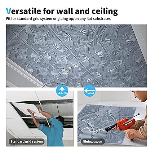 Art3d Drop Ceiling Tiles 24x24 in Grey (12-Pack, 48 Sq.ft), 3D Wainscoting Panels Glue Up 2x2