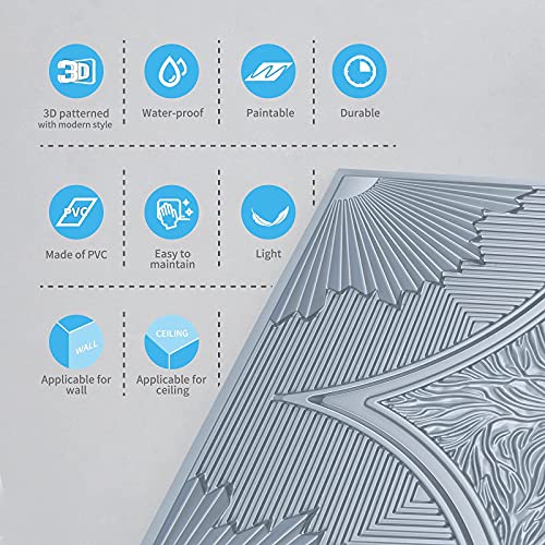 Art3d Drop Ceiling Tiles 24x24 in Grey (12-Pack, 48 Sq.ft), 3D Wainscoting Panels Glue Up 2x2