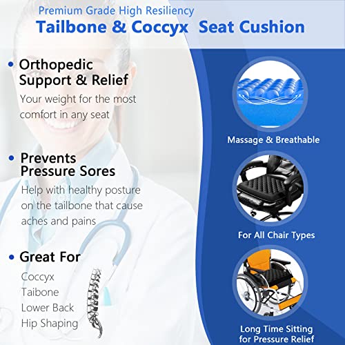 Memory Foam & Gel Cushion Multi-Layer Massage Orthopedic Seat Cushion Backrest for Office Chairs, Wheelchair, Mobility Scooters Lower Back Pain Relief Cooling Gel Cushion Large size 18.5"X16.5"X2.5"