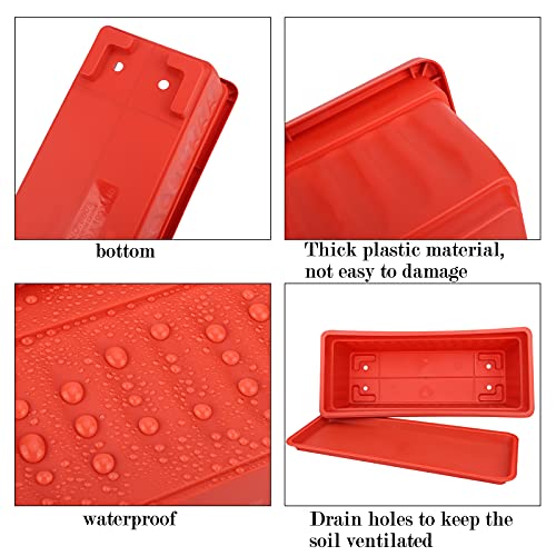 Elcoho 6 Pack Flower Window Box Planters 17 Inches Plastic Vegetable Plant Pot Rectangular Planters with Trays for Windowsill, Patio, Porch, Garden, Home Decor (Red)