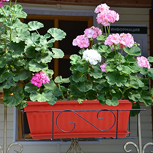 Elcoho 6 Pack Flower Window Box Planters 17 Inches Plastic Vegetable Plant Pot Rectangular Planters with Trays for Windowsill, Patio, Porch, Garden, Home Decor (Red)