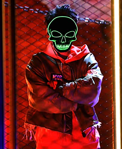 WENTAOWULUE LED Halloween Face Mask Skull Skeleton Light Up Full Face Mask Blue