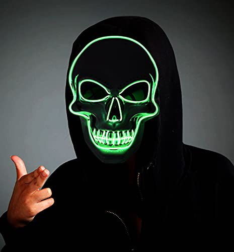WENTAOWULUE LED Halloween Face Mask Skull Skeleton Light Up Full Face Mask Blue