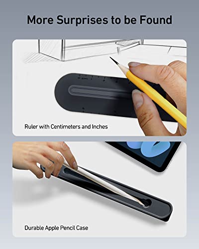 ergounion 3 in 1 Silicone Laptop Stand for Desk - Portable Computer Keyboard Stand for Ergonomic Typing/Reading, Pencil Case Holder for Apple Pencil, Measurable Laptop Riser 9"(24cm) - Midnight