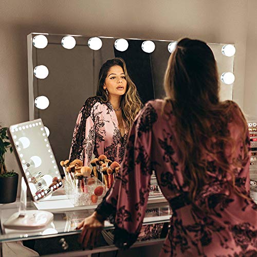 Bobening Vanity Mirror with Bluetooth and 18 LED Lights Hollywood Makeup Mirror with 3 Light Modes 31.5"X22.8" Tabletop/Hanging Bluetooth Vanity Mirror with Touch Screen & USB Charging Port