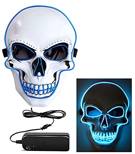 WENTAOWULUE LED Halloween Face Mask Skull Skeleton Light Up Full Face Mask Blue