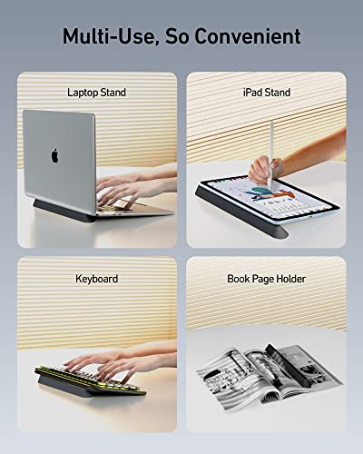 ergounion 3 in 1 Silicone Laptop Stand for Desk - Portable Computer Keyboard Stand for Ergonomic Typing/Reading, Pencil Case Holder for Apple Pencil, Measurable Laptop Riser 9"(24cm) - Midnight