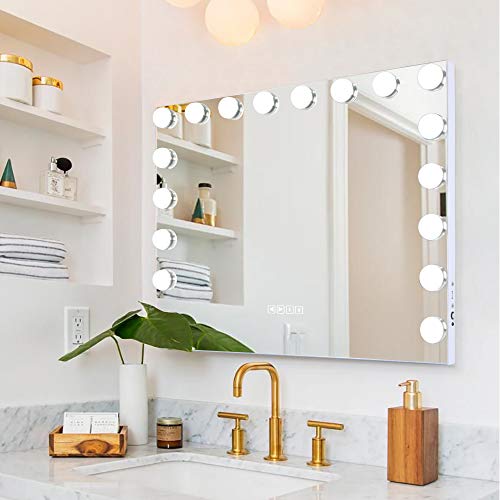 Bobening Vanity Mirror with Bluetooth and 18 LED Lights Hollywood Makeup Mirror with 3 Light Modes 31.5"X22.8" Tabletop/Hanging Bluetooth Vanity Mirror with Touch Screen & USB Charging Port