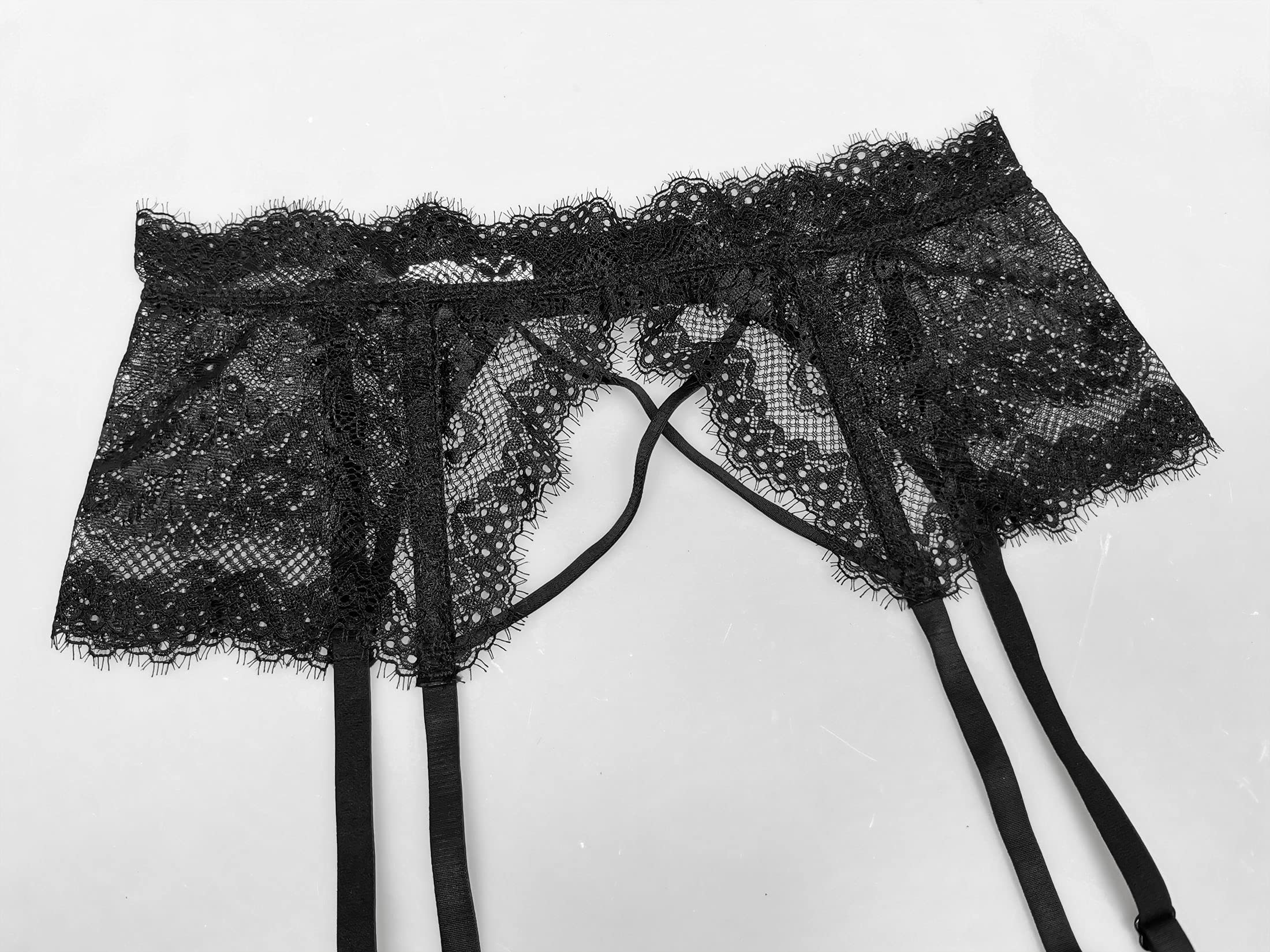 TVRtyle Black Women's Lace Eyelash Metal Clips Sexy Garter Belts for Stockings S515 (Black, Medium)