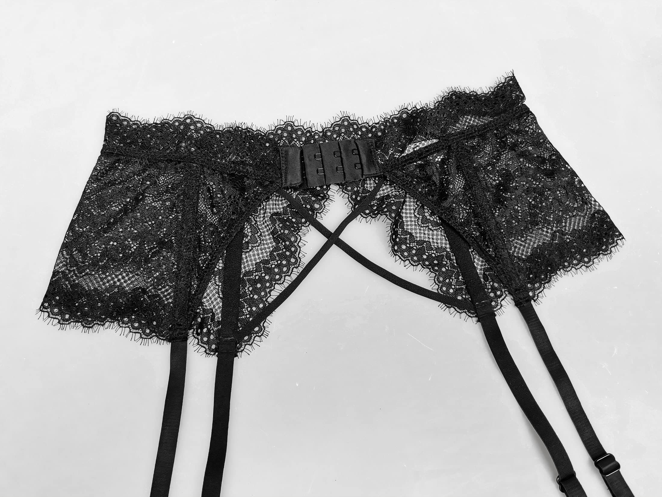 TVRtyle Black Women's Lace Eyelash Metal Clips Sexy Garter Belts for Stockings S515 (Black, Medium)