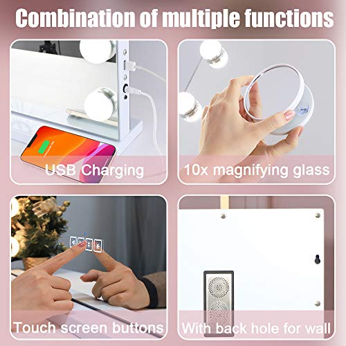Bobening Vanity Mirror with Bluetooth and 18 LED Lights Hollywood Makeup Mirror with 3 Light Modes 31.5"X22.8" Tabletop/Hanging Bluetooth Vanity Mirror with Touch Screen & USB Charging Port