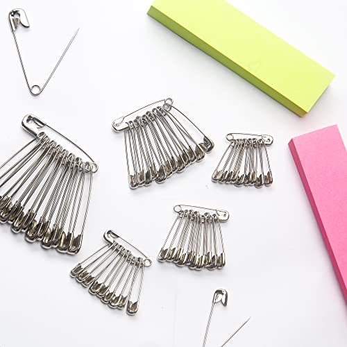 250 Pack Safety Pins by Luxurecourt, 4 Assorted Sizes of Durable, Silver Small and Large Safety Pins Bulk, Rust-Resistant Nickel Plated Steel, Sharp Edge Safety Pins for Clothes, Sewing, Arts & Craft