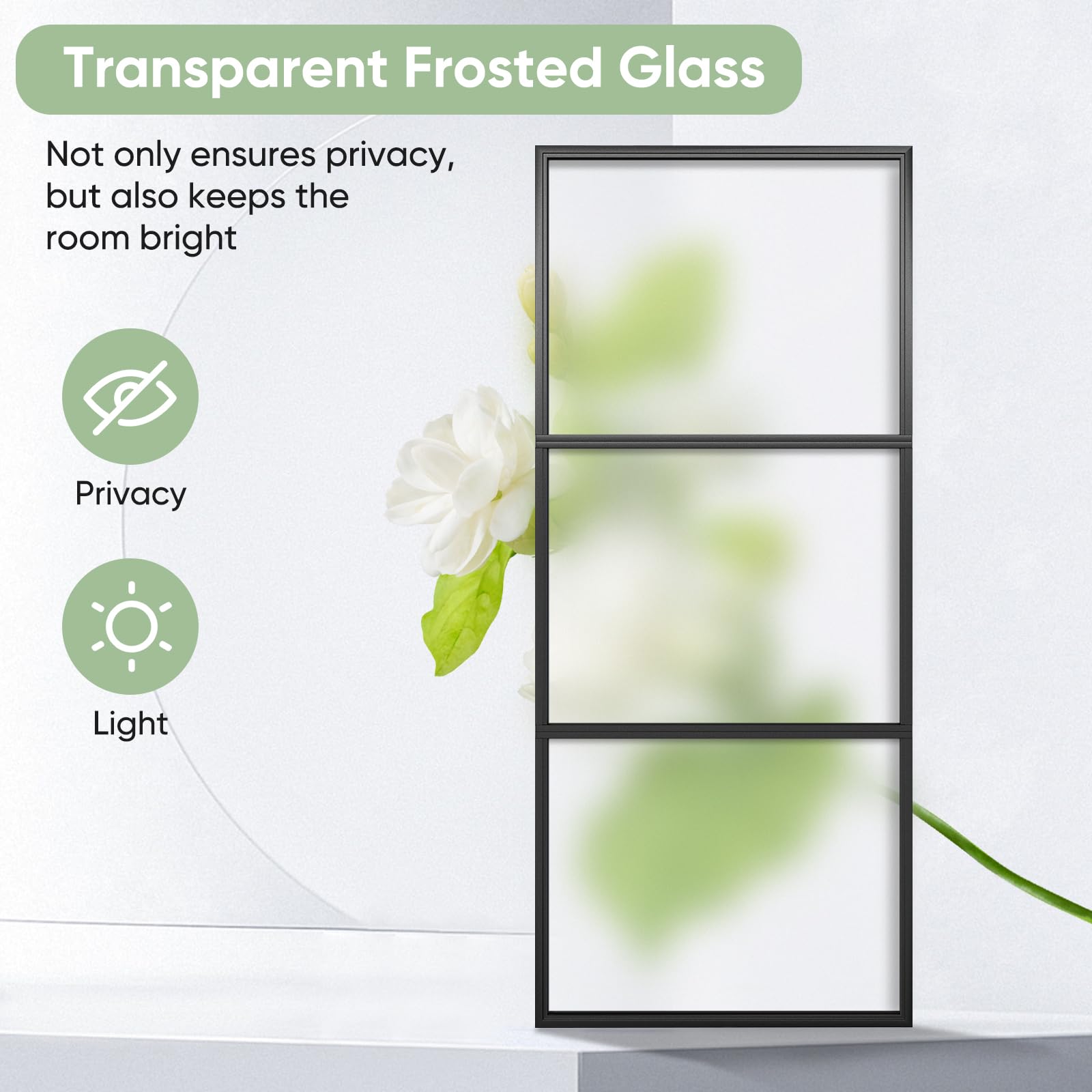 BARNSMITH 36in x 84in Frosted Glass Barn Door with 6FT Top Mounted Hardware kit Include Soft Close Mechanism Black Carbon Steel Tempered Frosted Glass Sliding Door, Assemble Required Easy Installation