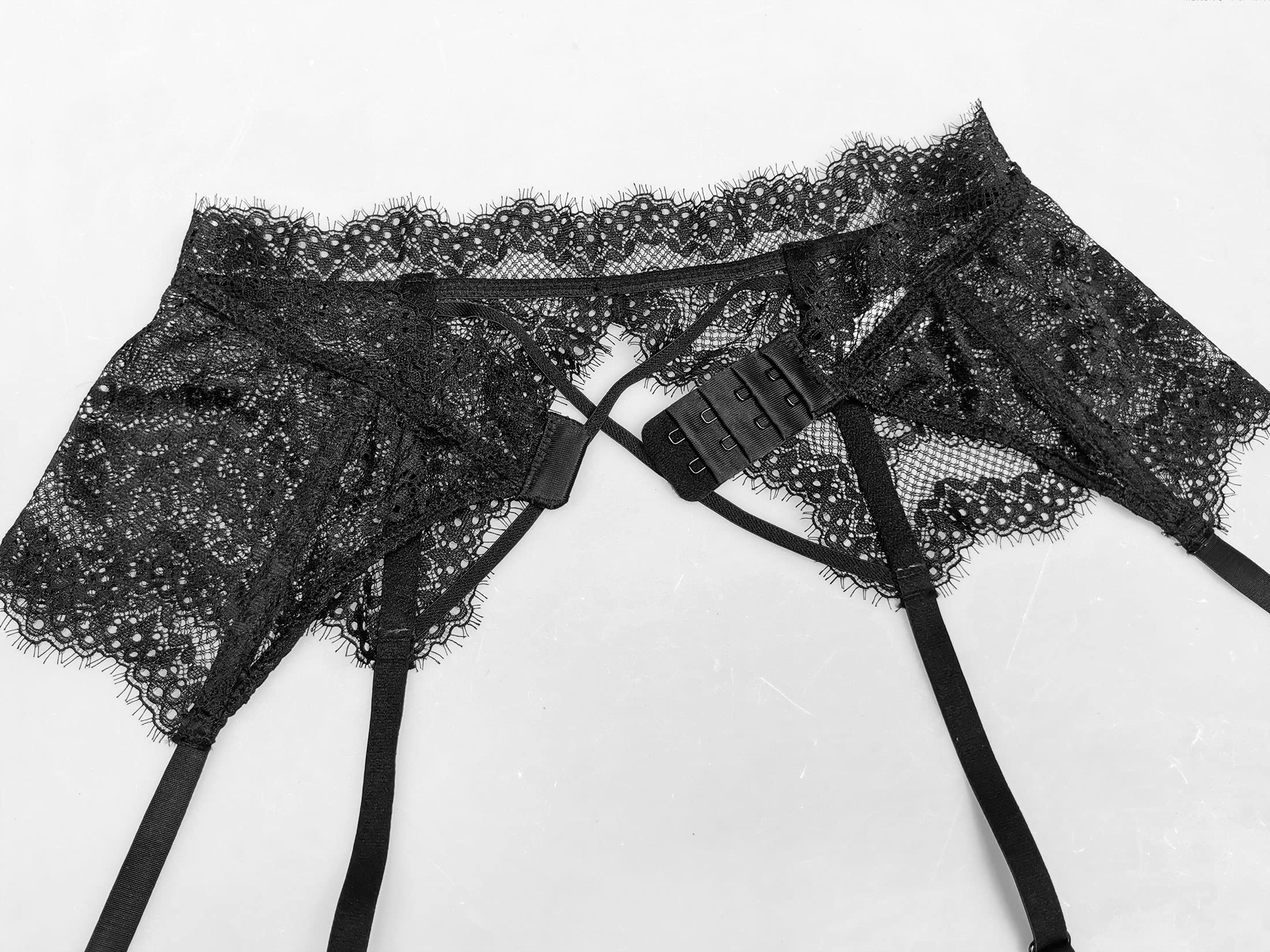 TVRtyle Black Women's Lace Eyelash Metal Clips Sexy Garter Belts for Stockings S515 (Black, Medium)