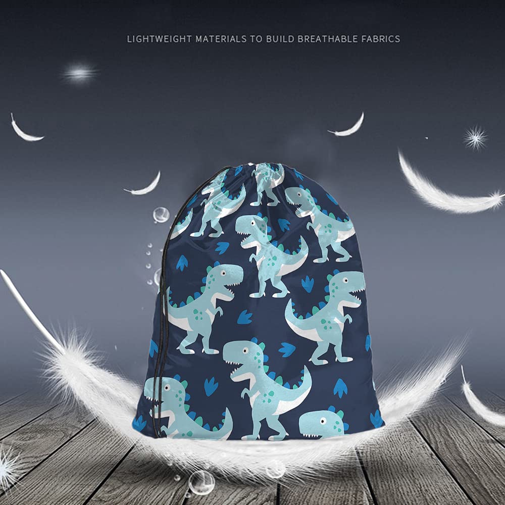 Beabes Blue Dinosaur Print Drawstring Backpack Bag - Dino Little Cute Cartoon Animal Pattern Roar Series Sport Gym Sack Drawstring Bag for Men Women