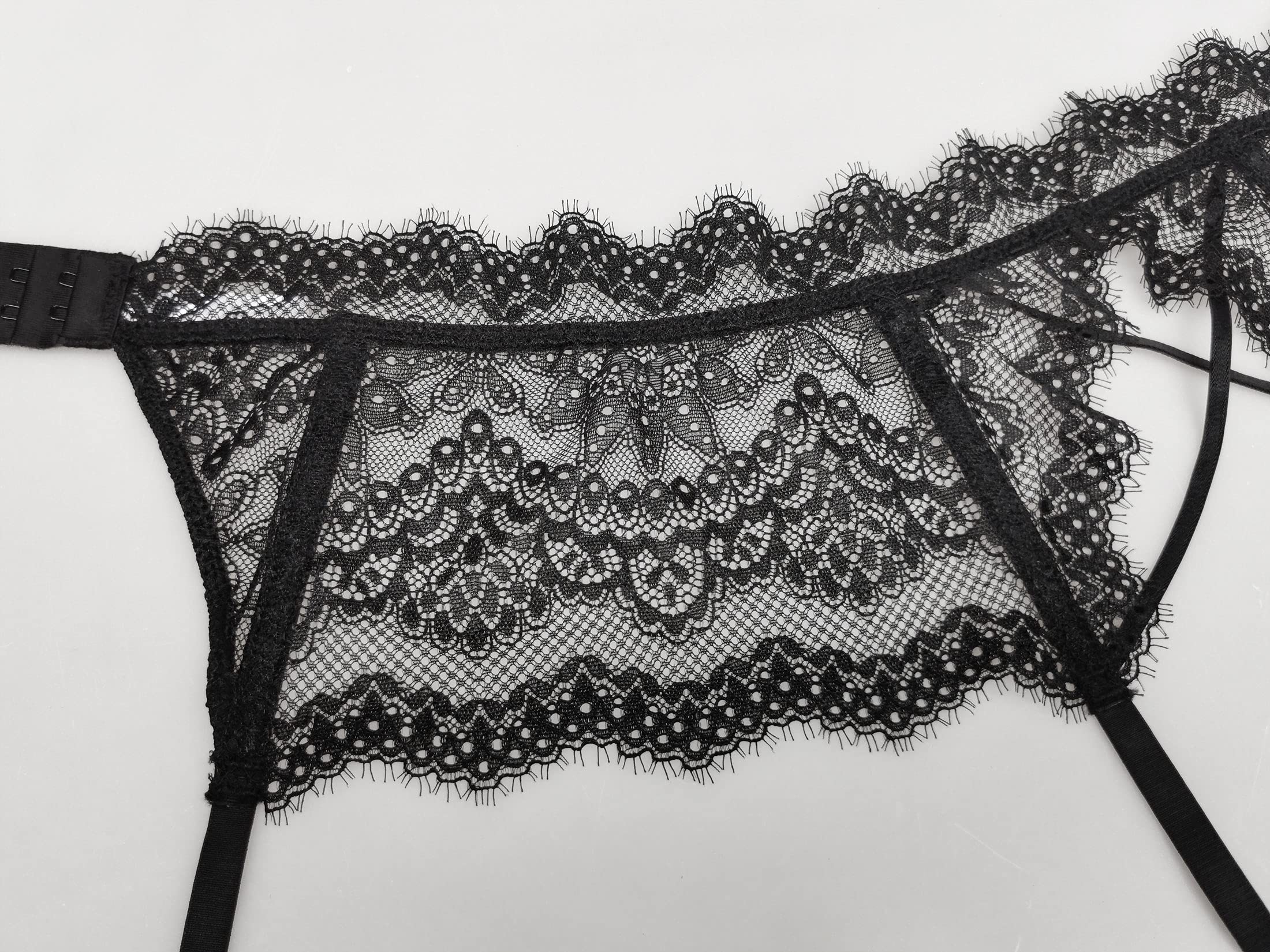 TVRtyle Black Women's Lace Eyelash Metal Clips Sexy Garter Belts for Stockings S515 (Black, Medium)