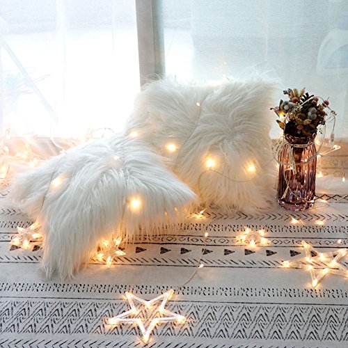 AerWo Set of 2 White Decorative Fluffy Pillow Covers, 20x20 Inch New Luxury Series Merino Style Faux Fur Throw Pillow Covers Square Fuzzy Cushion Case, Off-White