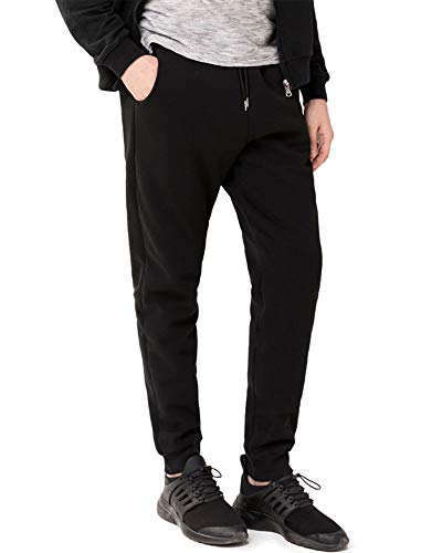 MACHLAB Men's Thermal Fleece Jogger Pants Sherpa Lined Sweatpants Winter Warm Thick Track Pants Black#2809 XL