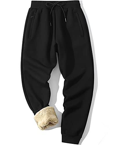 MACHLAB Men's Thermal Fleece Jogger Pants Sherpa Lined Sweatpants Winter Warm Thick Track Pants Black#2809 XL