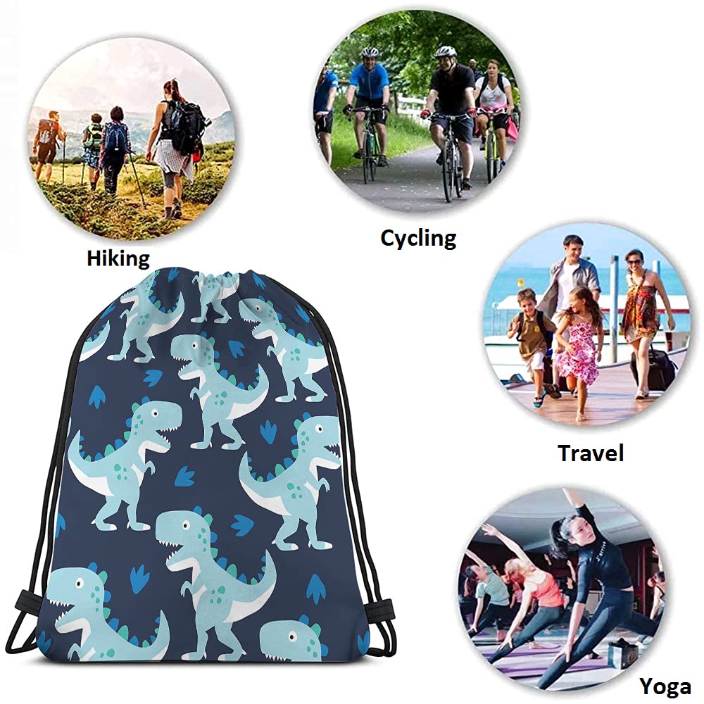 Beabes Blue Dinosaur Print Drawstring Backpack Bag - Dino Little Cute Cartoon Animal Pattern Roar Series Sport Gym Sack Drawstring Bag for Men Women