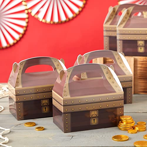 BLUE PANDA 24 Pack Treasure Chest Gable Party Treat Favor Boxes for Kids Pirate Birthday Decorations (6.25 x 3.6 x 3.5 In)