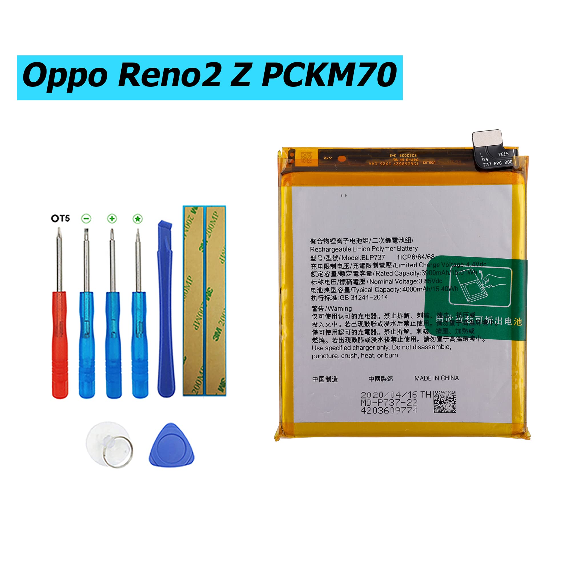Vvsialeek BLP737 Replacement Battery Compatible with Oppo Reno2 Z PCKM70, PCKT00, PCKM00, CPH1945, CPH1951, PCKM80 with Toolkit