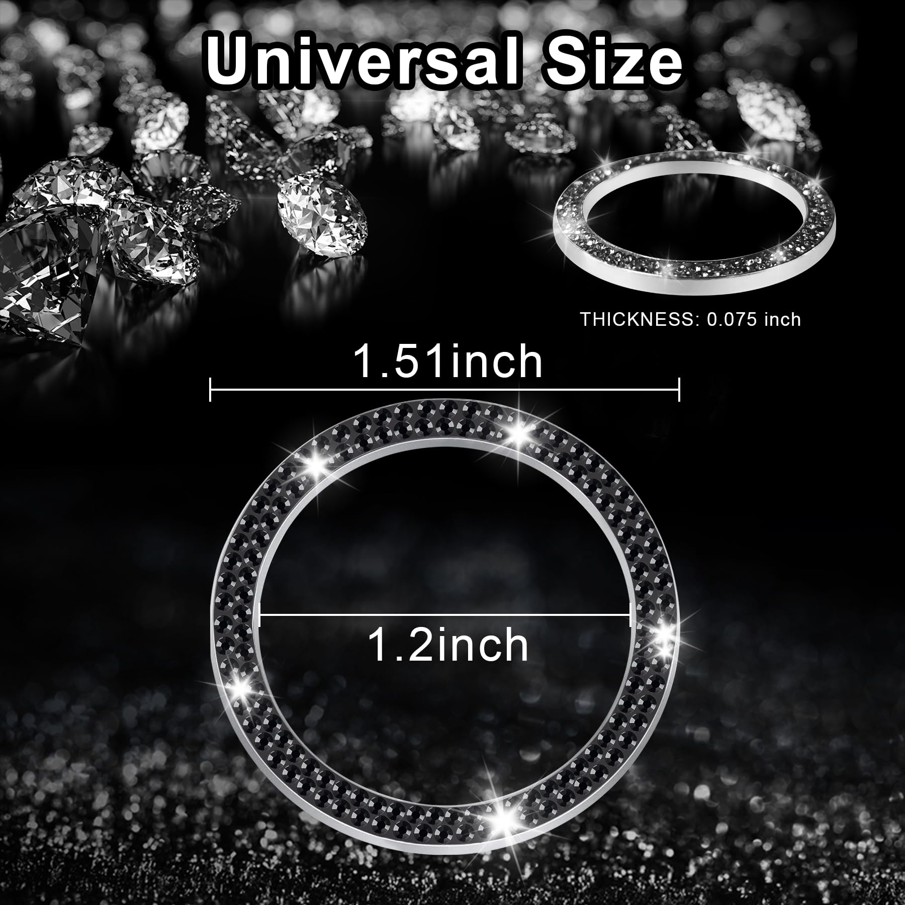 LivTee 2 PCS Crystal Double Rhinestone Car Engine Start Stop Decoration Ring, Bling Car Interior Accessories for Women, Push to Start Button Cover/Sticker, Key Ignition & Knob Bling Ring, Black