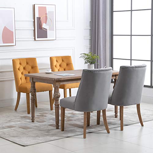 Dolonm Modern Dining Chairs Set of 2 Upholstered Button Tufted Dining Chair with Nailhead Trim Accent Wingback Velvet Wooden Chair for Dining Room Kitchen Bedroom (Orange)