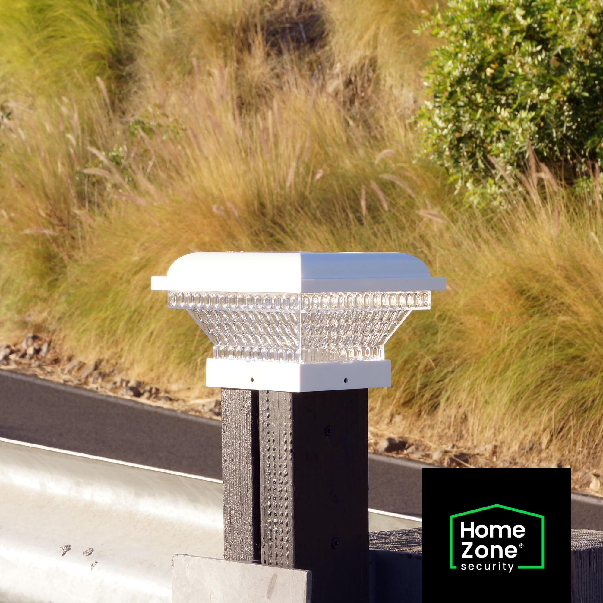 Home Zone Security 2 Pack Solar Post Cap Lights 12 Lumens Outdoor 4x4 fit Post Size 3.5x3.5, Recharging by Sunlight, Sensor Trigger Light at Night, No Wiring Require, Mount Anywhere for Decorative