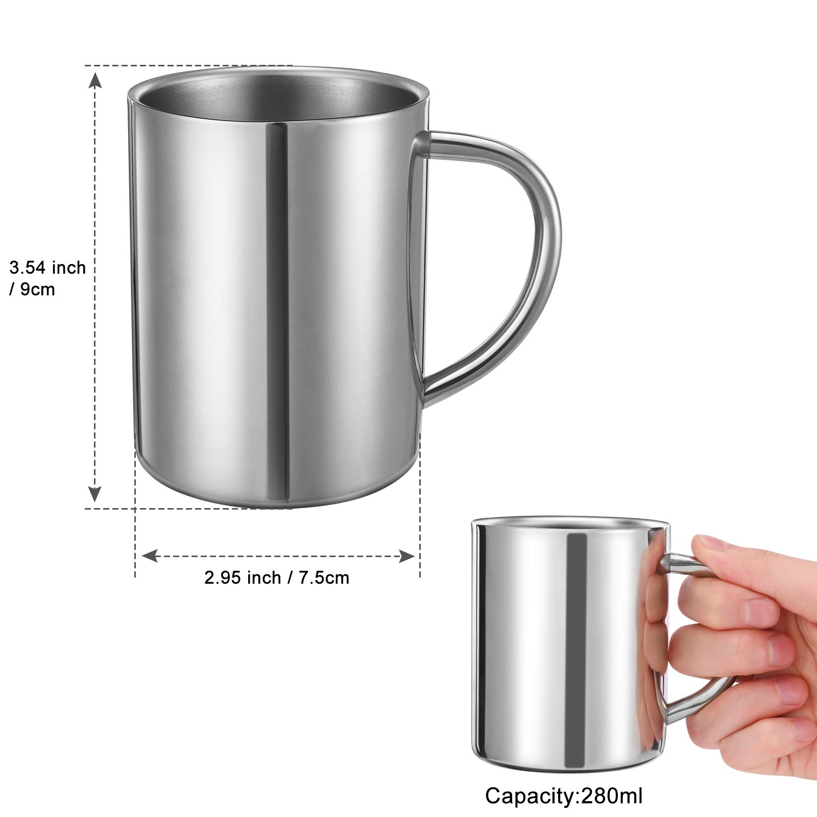 Bidponds 9.5oz / 280ml Double Walled Coffee Mug, Stainless Steel Tea Cups, Travel Camping Mugs